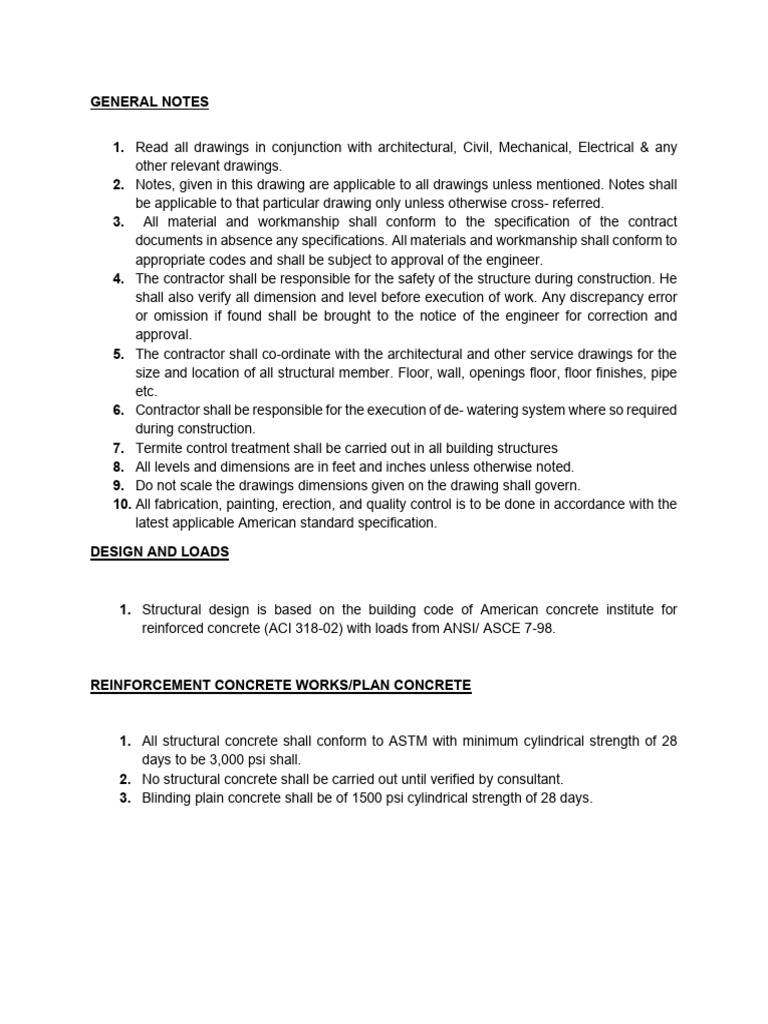Notes For Structural Drawings | PDF | Concrete | Building Engineering