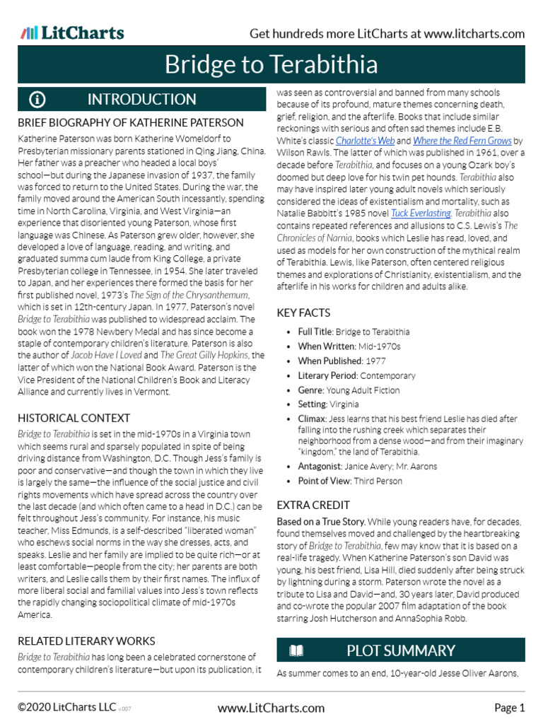 Katherine Paterson's Life & "Bridge to Terabithia" | PDF