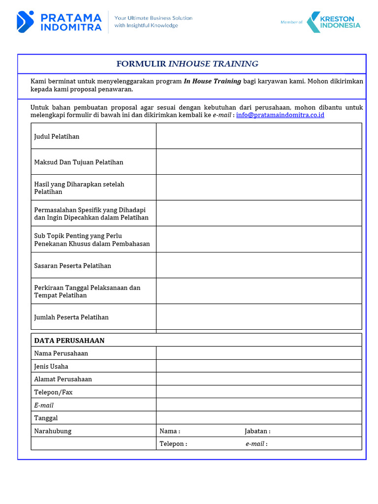 Formulir Permintaan In House Training | PDF