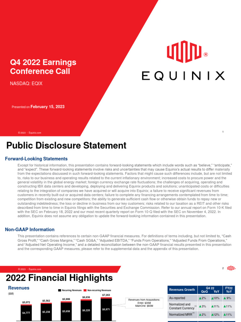 Equinix Q4 22 Earnings Presentation Final | PDF | Debt | Swap (Finance)