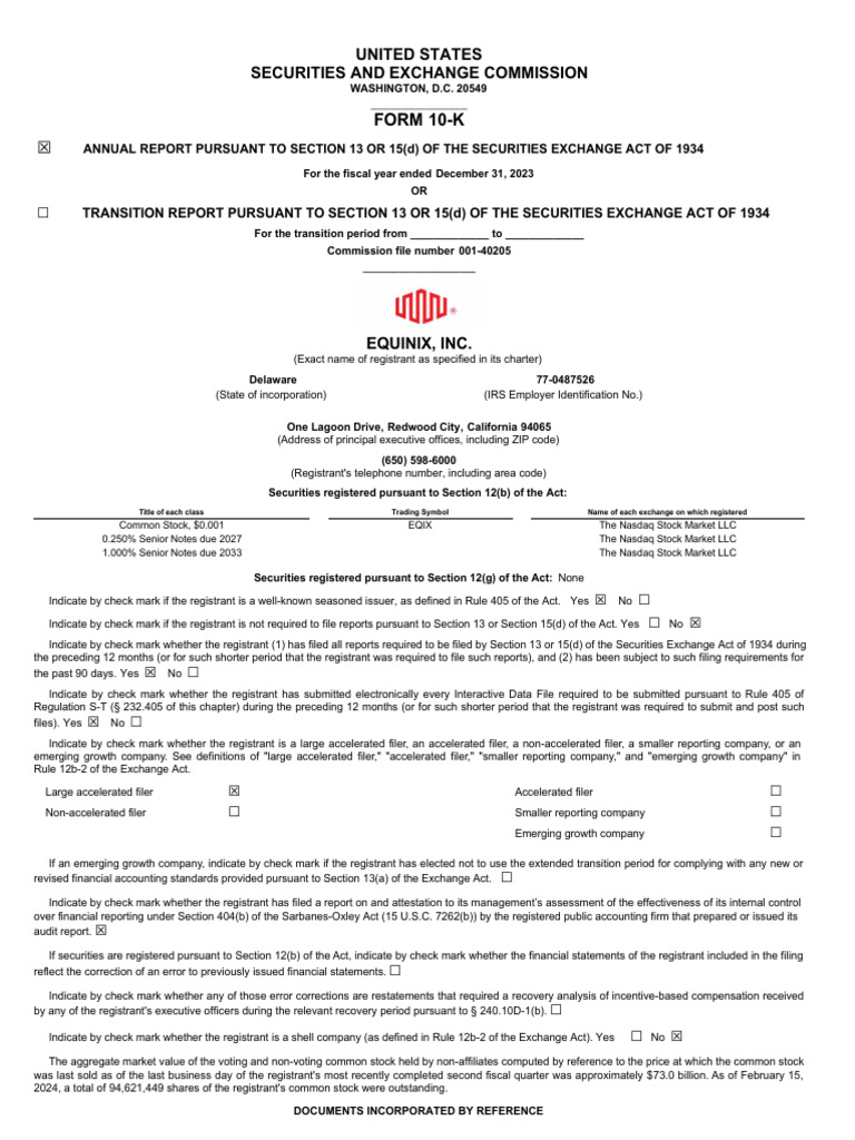 Equinix 10K FY2023 | PDF | Cloud Computing | Form 10 K