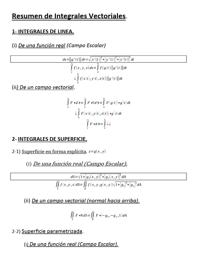 Resumen de Integrales Vectoriales | PDF | Integral | Objetos matemáticos