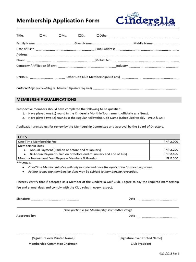 Golf Club Membership Form | PDF
