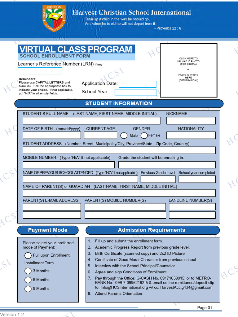 Virtual Class Program Enrollment Form v1.2 | PDF