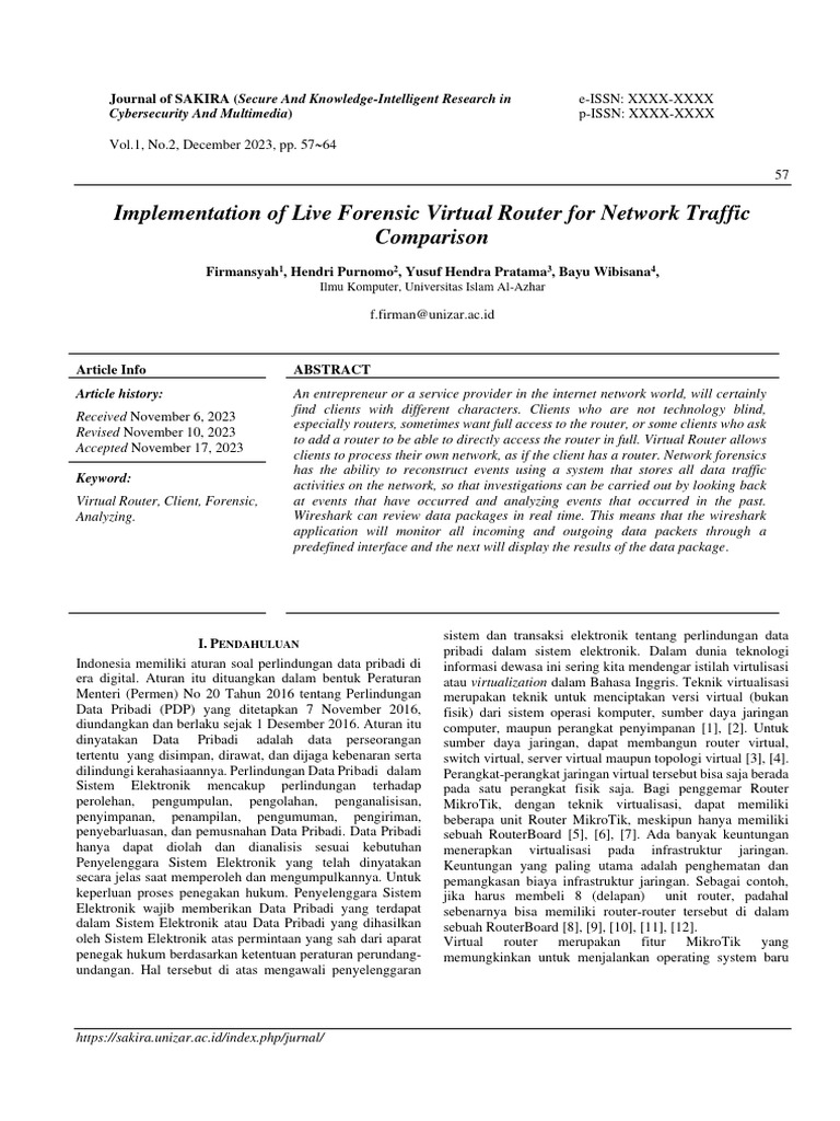 Implementation of Live Forensic Virtual Router For Network Traffic Comparison | PDF