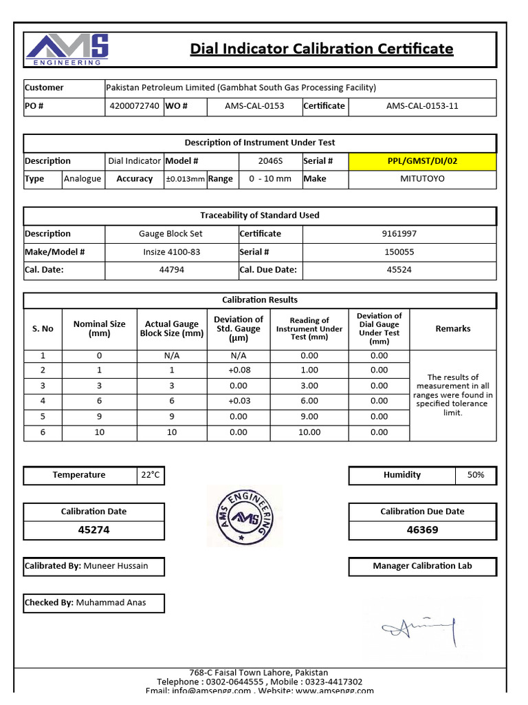 AMS CAL 0153 11 Dial Indicator (AutoRecovered) | PDF | Calibration ...
