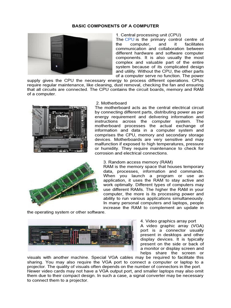 Basic Components of A Computer | PDF | Laptop | Central Processing Unit