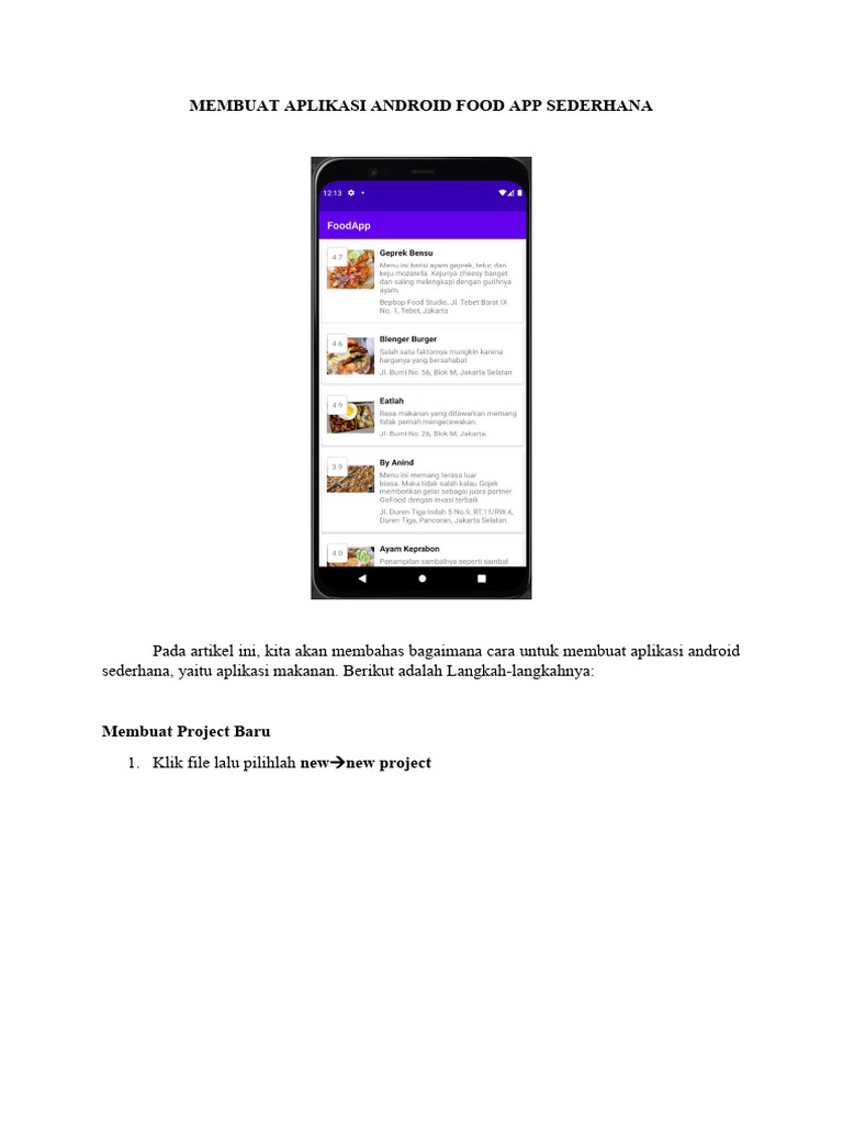 Membuat Aplikasi Android Food App Sederhana - Android Native | PDF