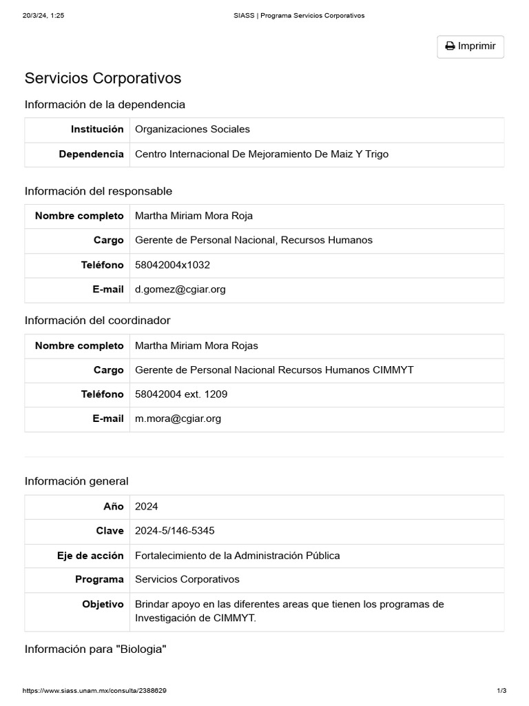 SIASS - Programa Servicios Corporativos | PDF