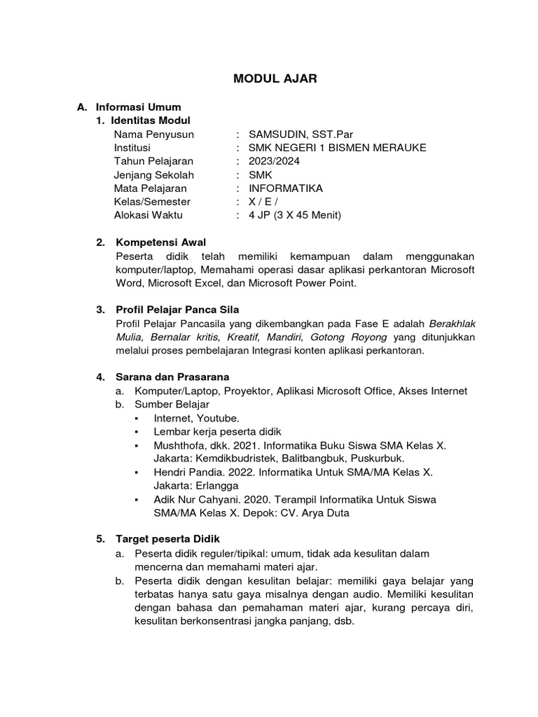 Modul Informatika SMK Kelas X | PDF