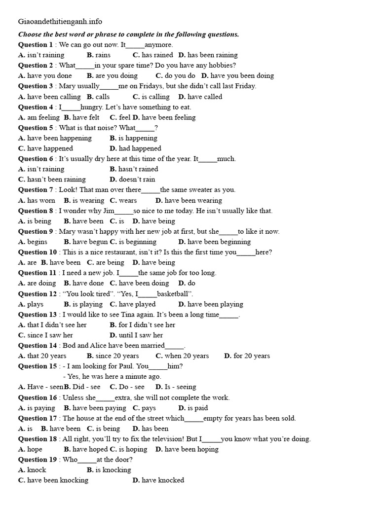 Choose The Best Word or Phrase To Complete in The Following Questions | PDF