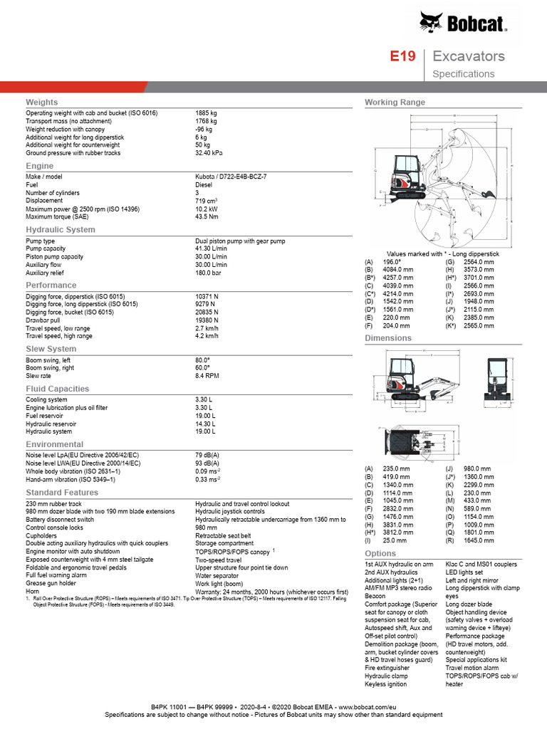 Bobcat E19 | PDF | Horsepower | Vehicle Technology