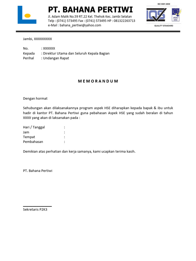 Form Undangan Rapat | PDF