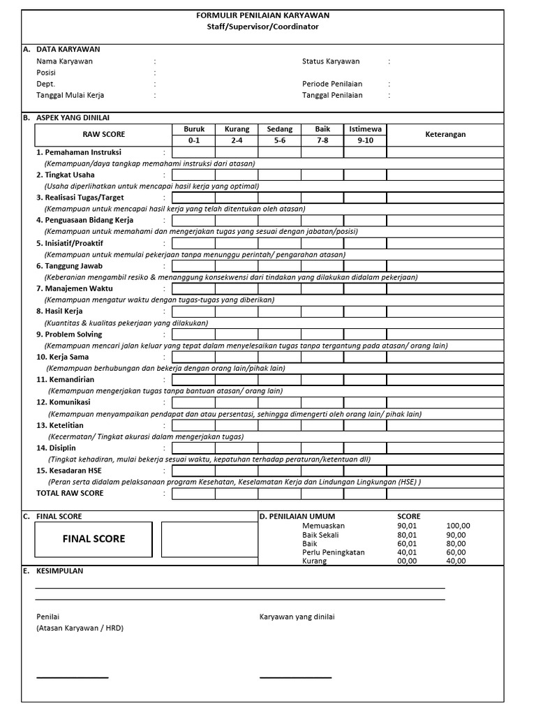 Formulir Penilaian | PDF