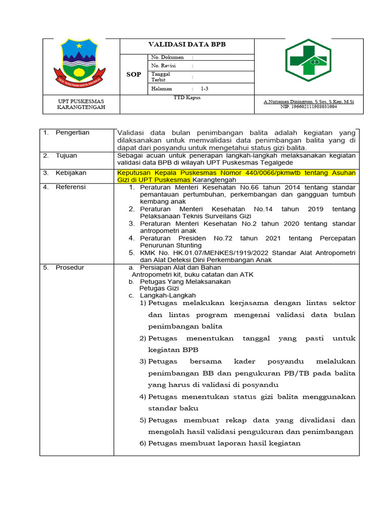 Sop Validasi Data BPB KRTGH | PDF