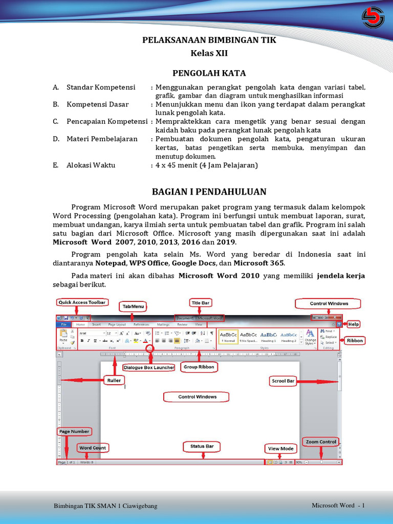 Pelaksanaan Bimbingan TIK WORD 1 Materi I Dan II | PDF
