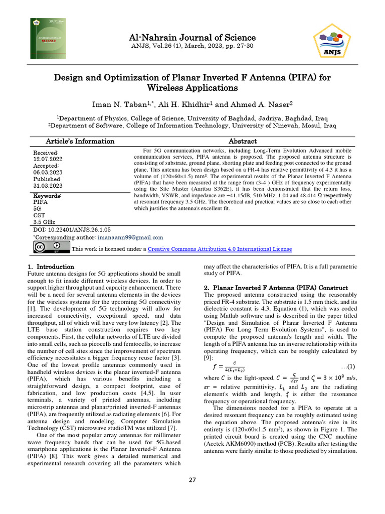 Designandoptimizationofplanarinvertedfanten Pdf Antenna 