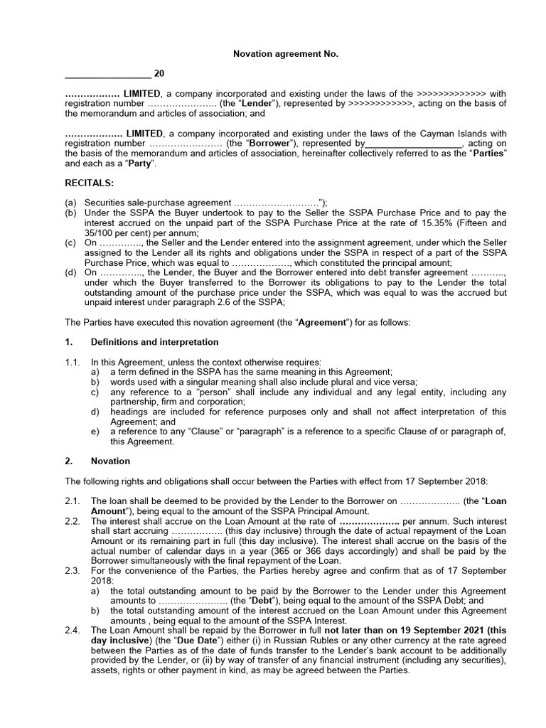 Novation agreement | PDF | Loans | Debt