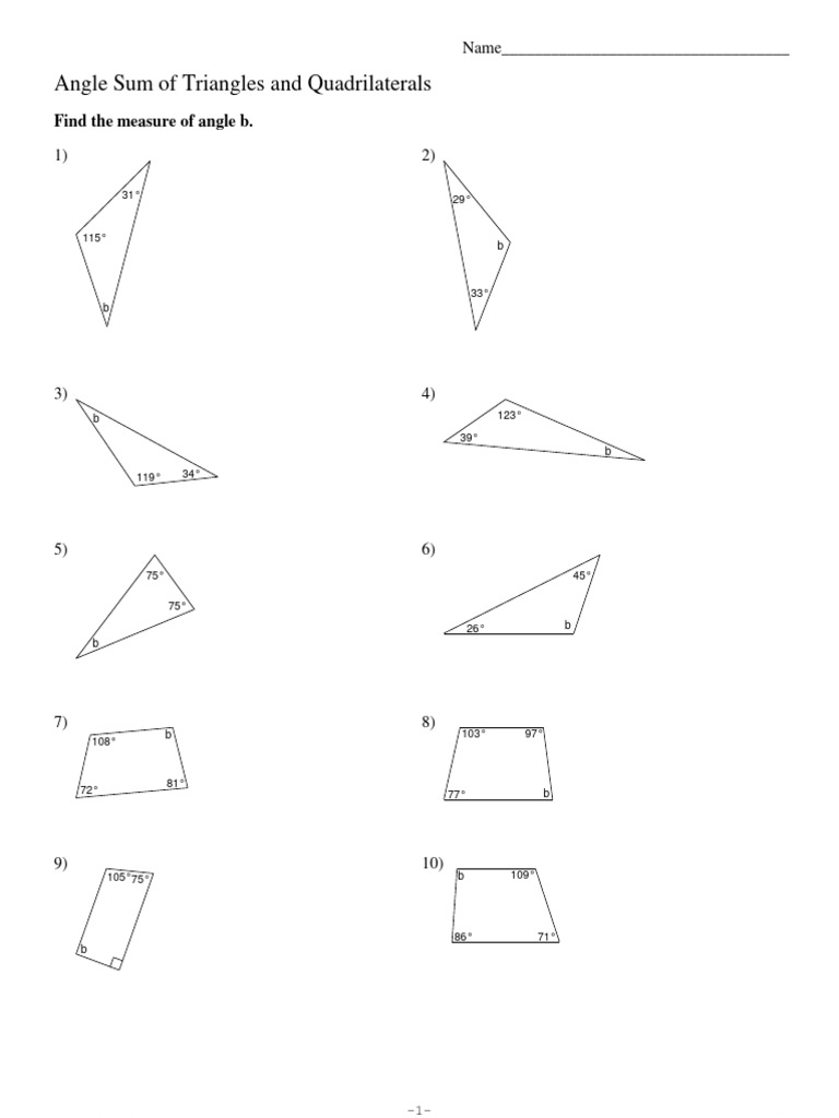 Angle Sum of Triangles and Quadrilaterals | PDF | Triangle | Geometric ...