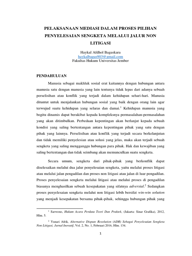 Pelaksanaan Mediasi Dalam Proses Pilihan Penyelesaian Sengketa Melalui ... Pelaksanaan Mediasi Dalam Proses Pilihan Penyelesaian Sengketa Melalui ...