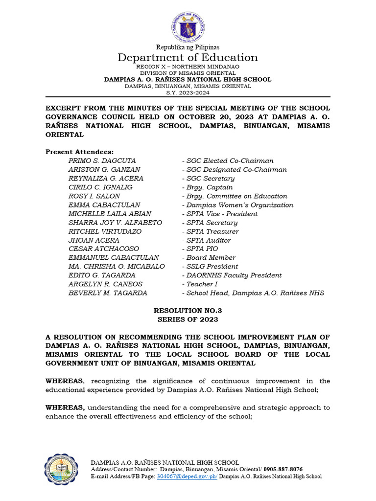 FI7A-Resolution-recommending-the-SIP-to-LSB | PDF | Governance | Evaluation
