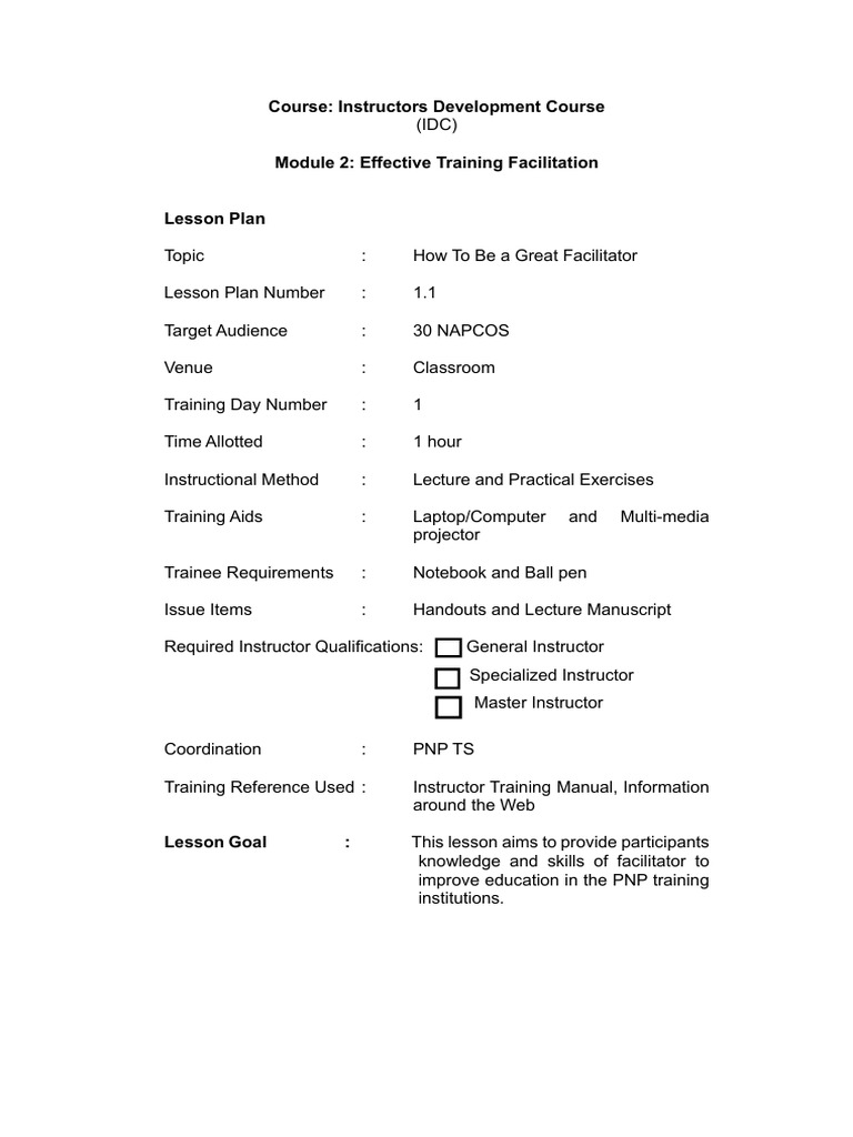 Lesson Plan (Final) | PDF | Lecture | Facilitator