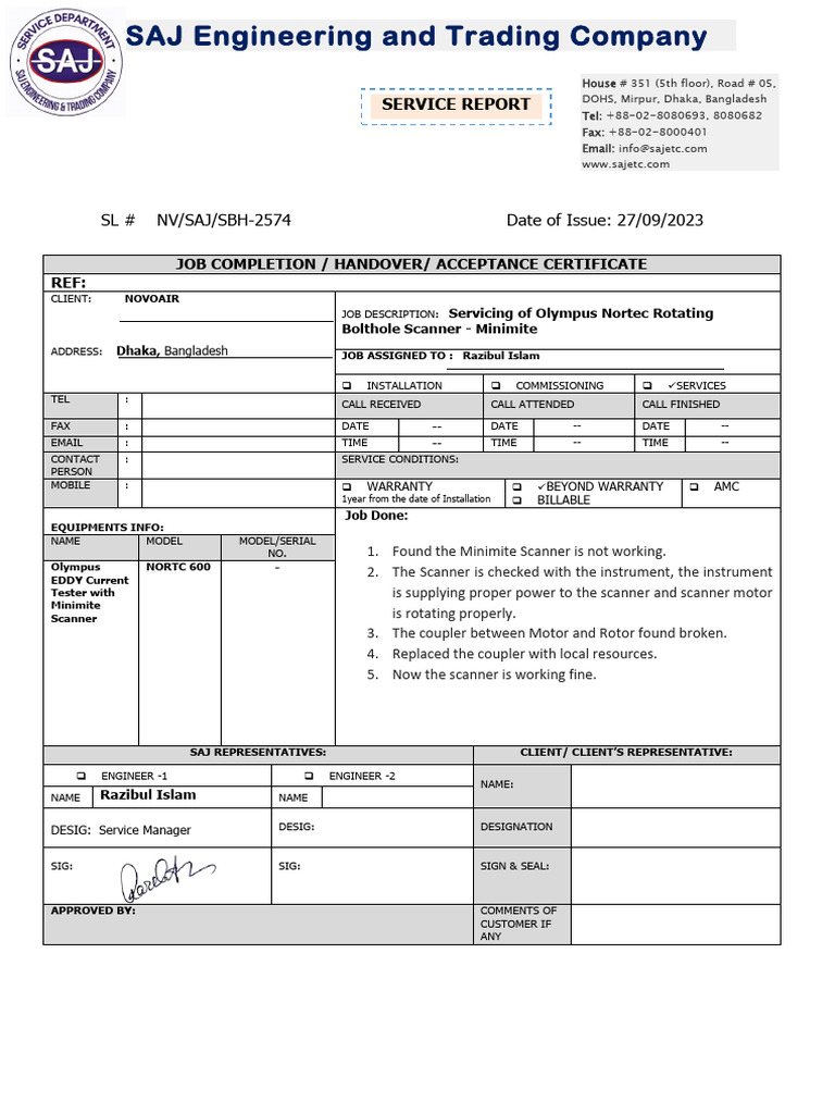 Service Report - Novoair | PDF | Technology & Engineering