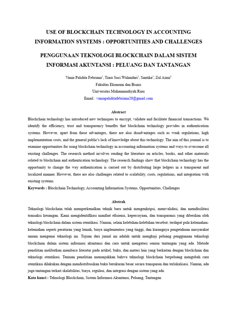 Peluang dan Tantangan Blockchain Akuntansi | PDF