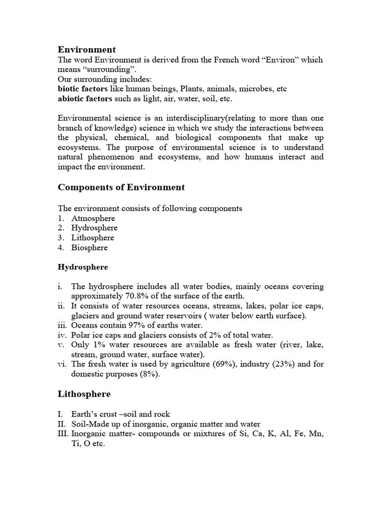 Environment 1st Lecture | PDF | Natural Environment | Atmosphere Environment 1st Lecture | PDF | Natural Environment | Atmosphere