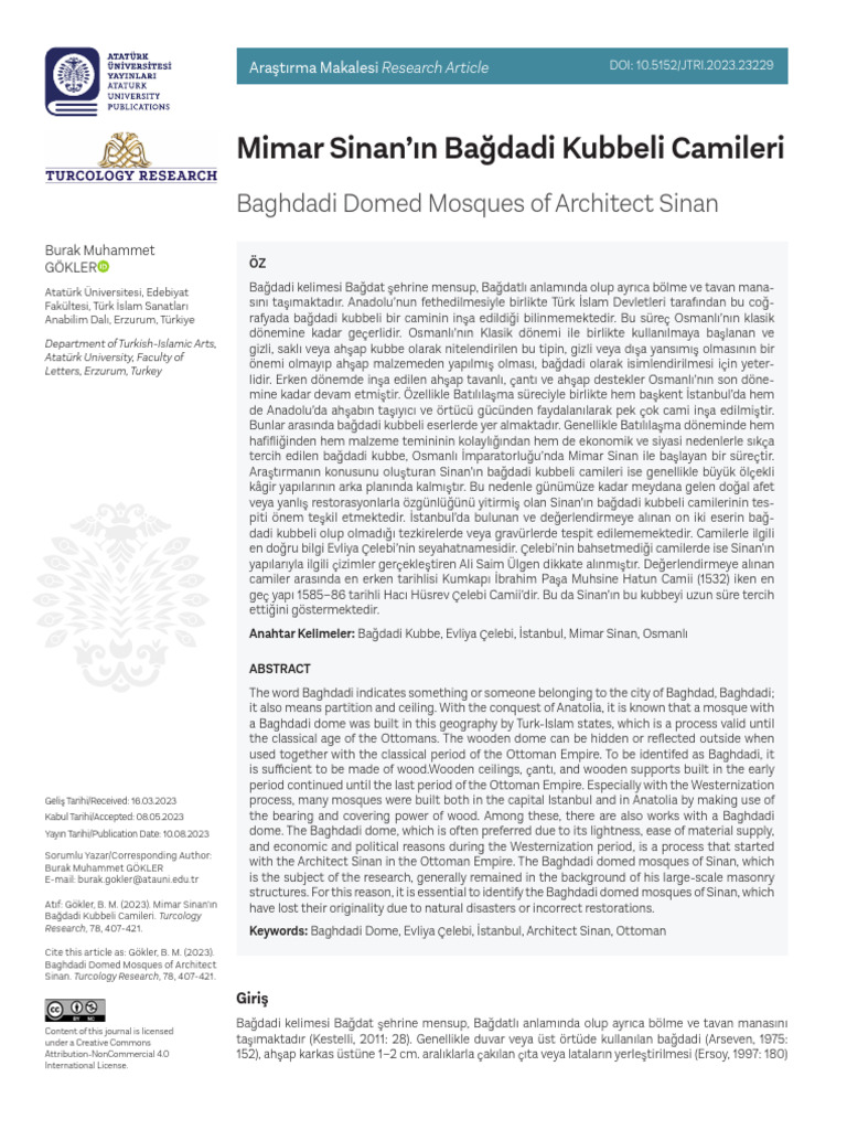 Mimar Sinan'ın Bağdadi Kubbeli Camileri | PDF