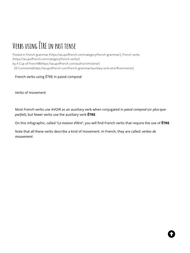 Verbs Using ÊTRE in Past Tense A Cup of French | PDF | Linguistic ...