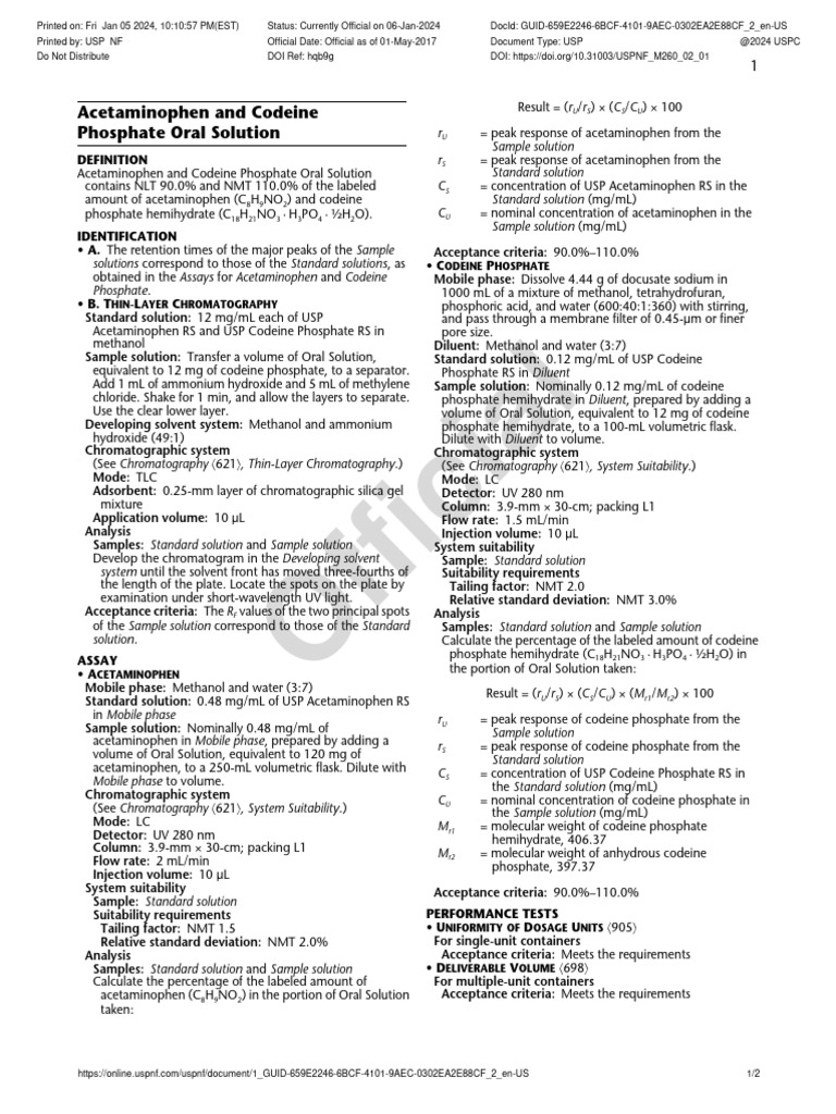 Acetaminophen and Codeine Phosphate Oral Solution - USP | PDF | Chromatography | Thin Layer ...