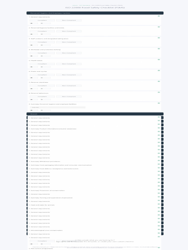 GoAudits - ISO 22000 Food Safety Checklist (FSMS) (Sample) | PDF