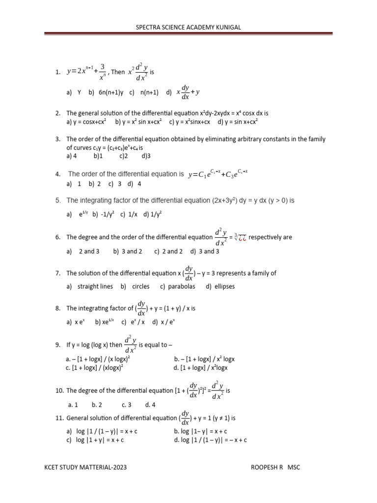 KCET Differential Equations Guide | PDF | Equations | Differential Equations