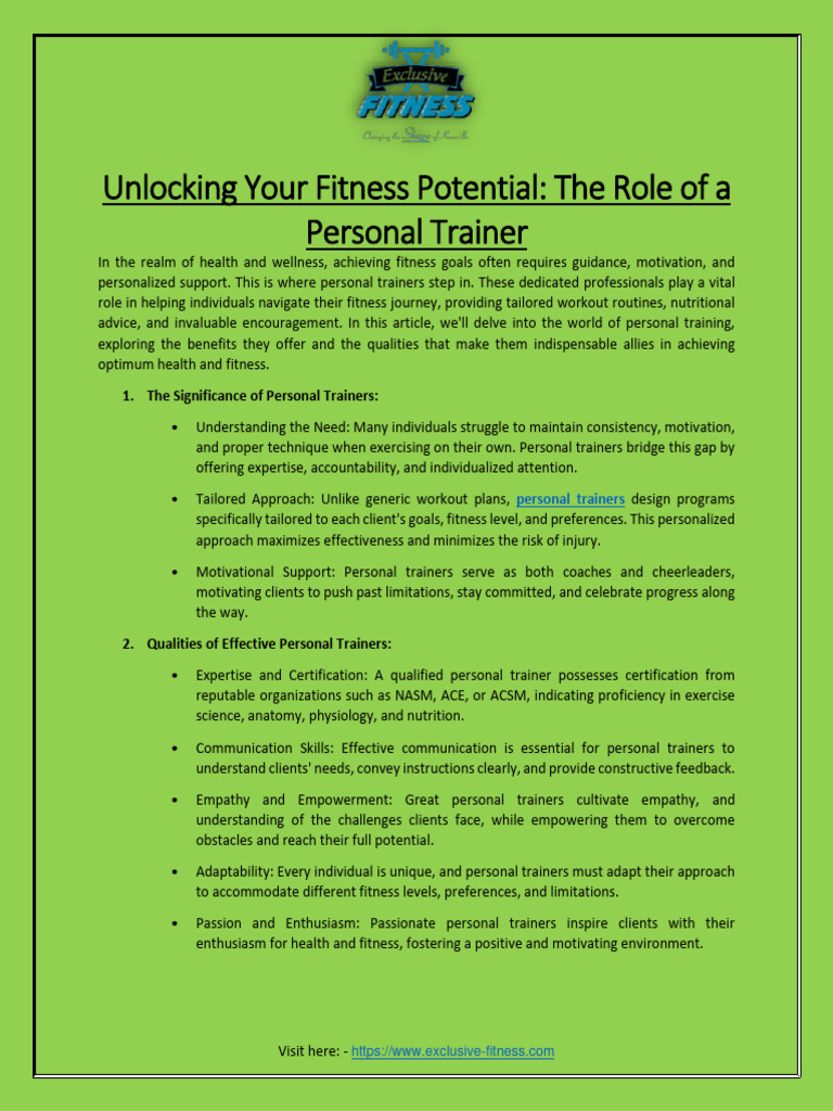Unlocking Your Fitness Potential: The Role of A Personal Trainer PDF ...