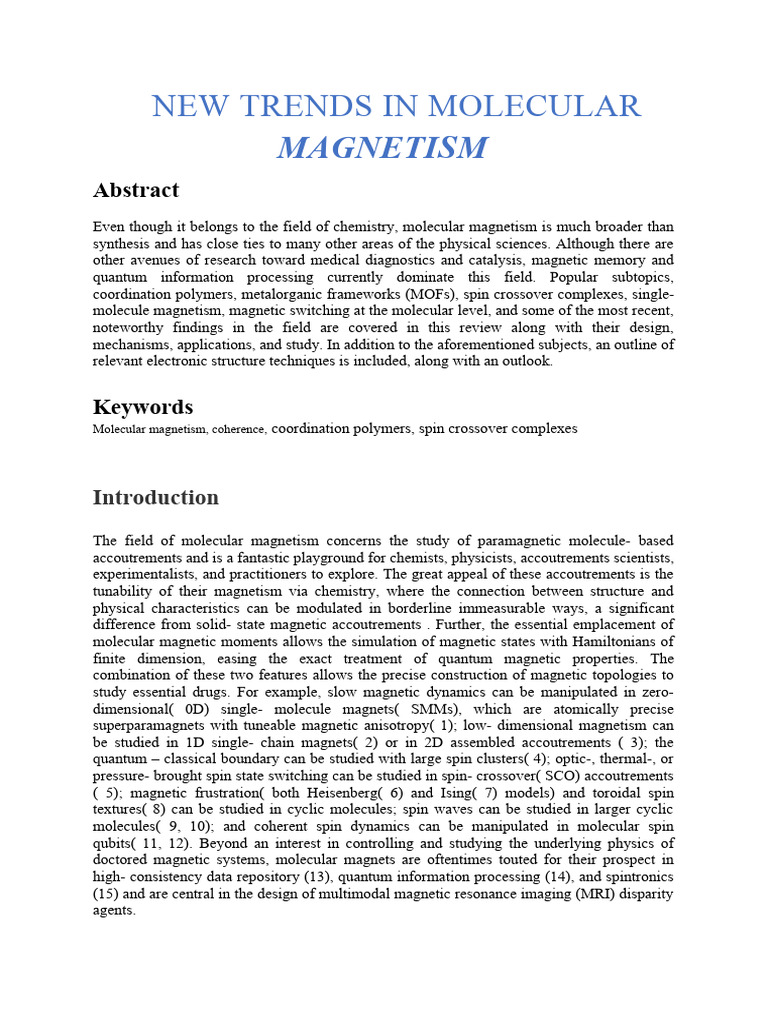 new trends in molecular magnetism | PDF | Magnetism | Molecules