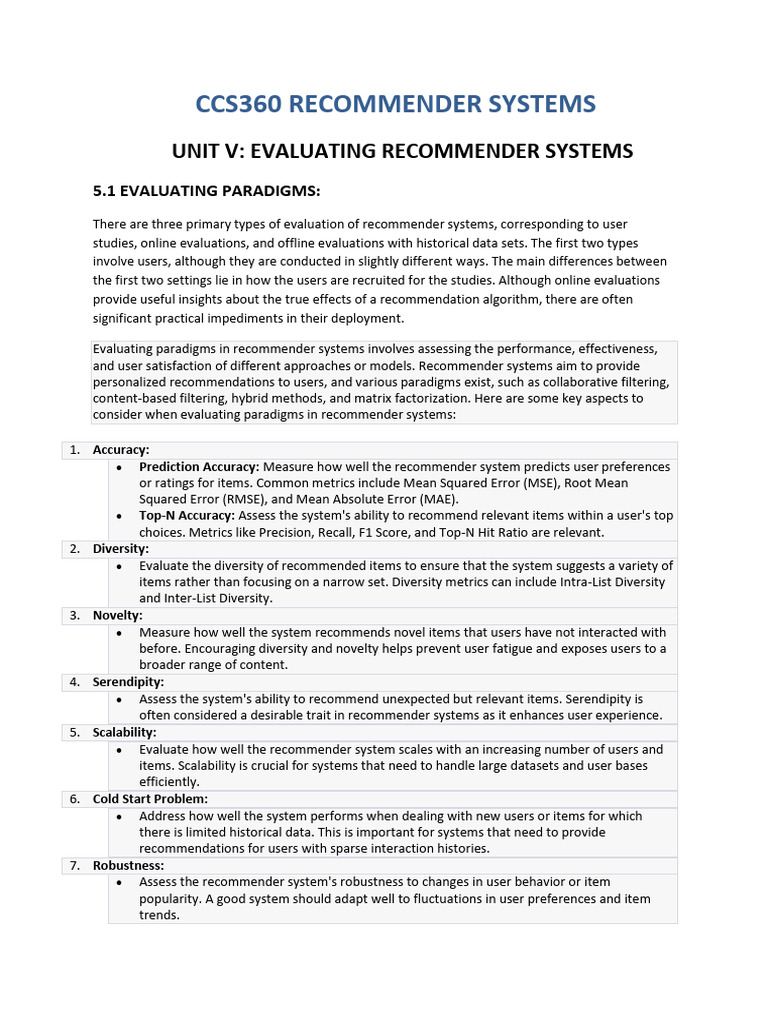 Recommender Systems-Unit V | PDF | Receiver Operating Characteristic ...