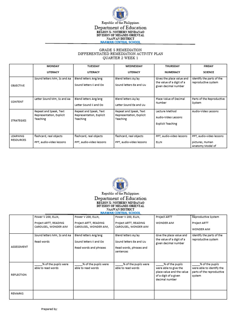 DRRA Blueprint - Grade 5 Remediation | PDF | Literacy | Learning