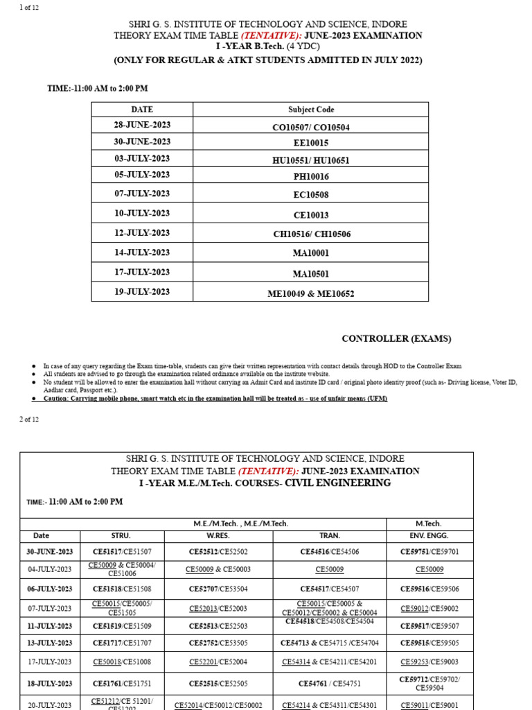 End Term Time Table UG PG 1st Year JUNE 2023 EXAM | PDF | Identity ...