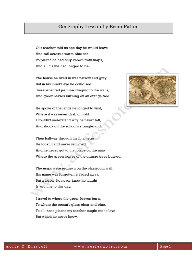 Brian Patten's "Geography Lesson" Analysis | PDF | Teachers