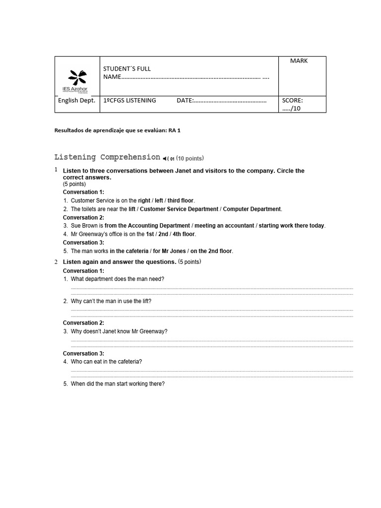 Listening Comprehension Assessment Guide | PDF