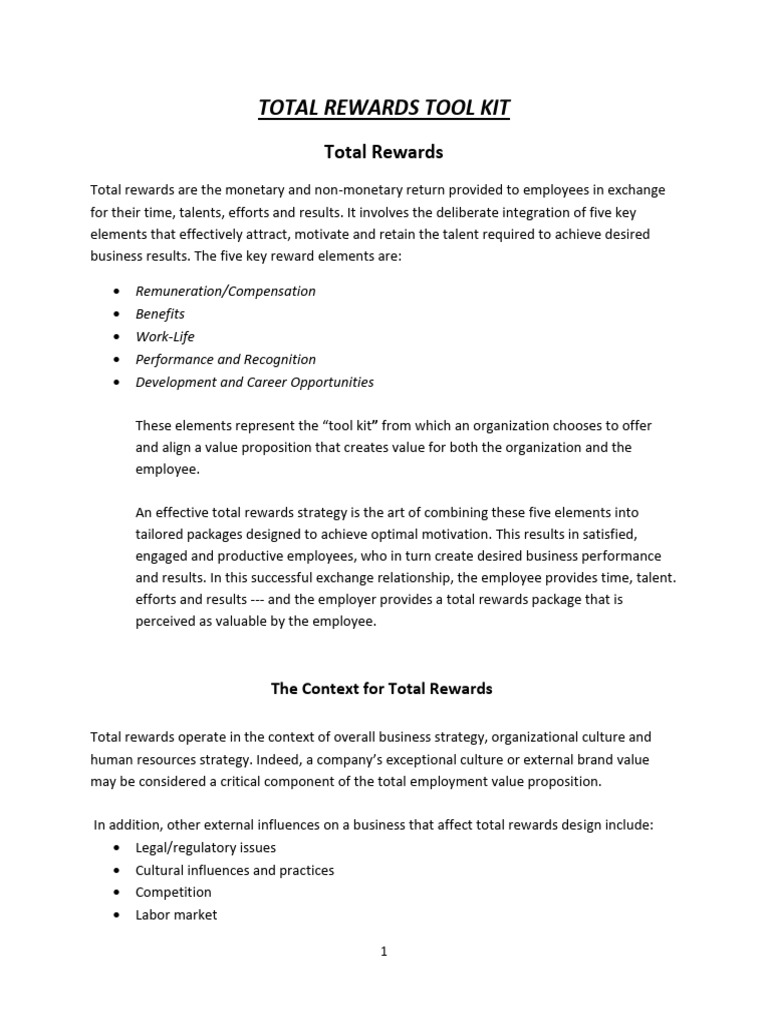 Total Rewards Toolkit Overview | PDF | Compensation And Benefits ...