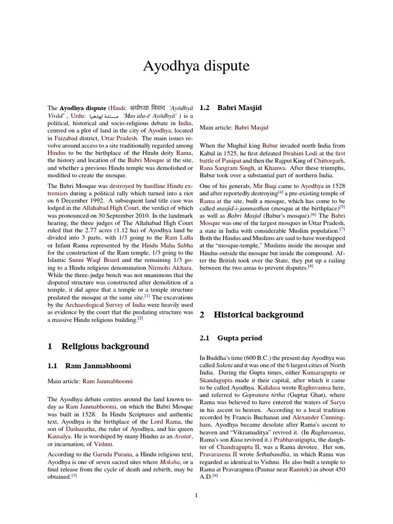 Ayodhya Dispute | PDF