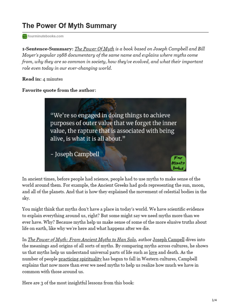 The Power of Myth Summary | PDF | Cultural Anthropology | Religious ...