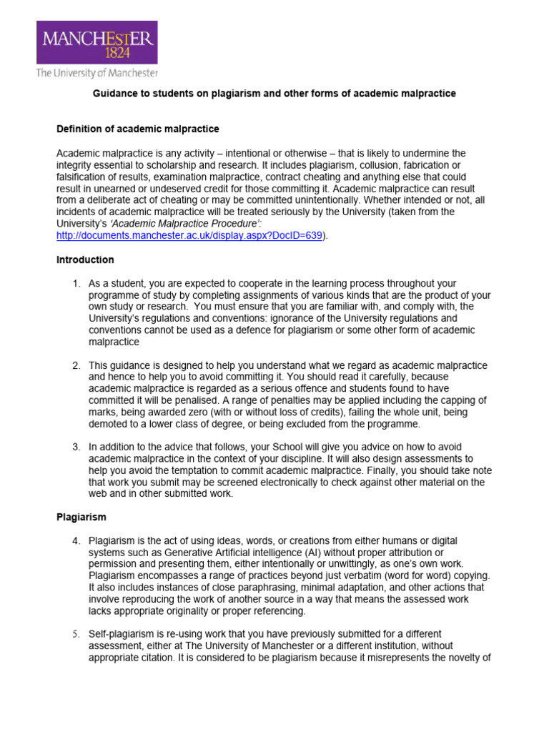 Guidance To Students On Plagiarism and Other Forms of Academic ...