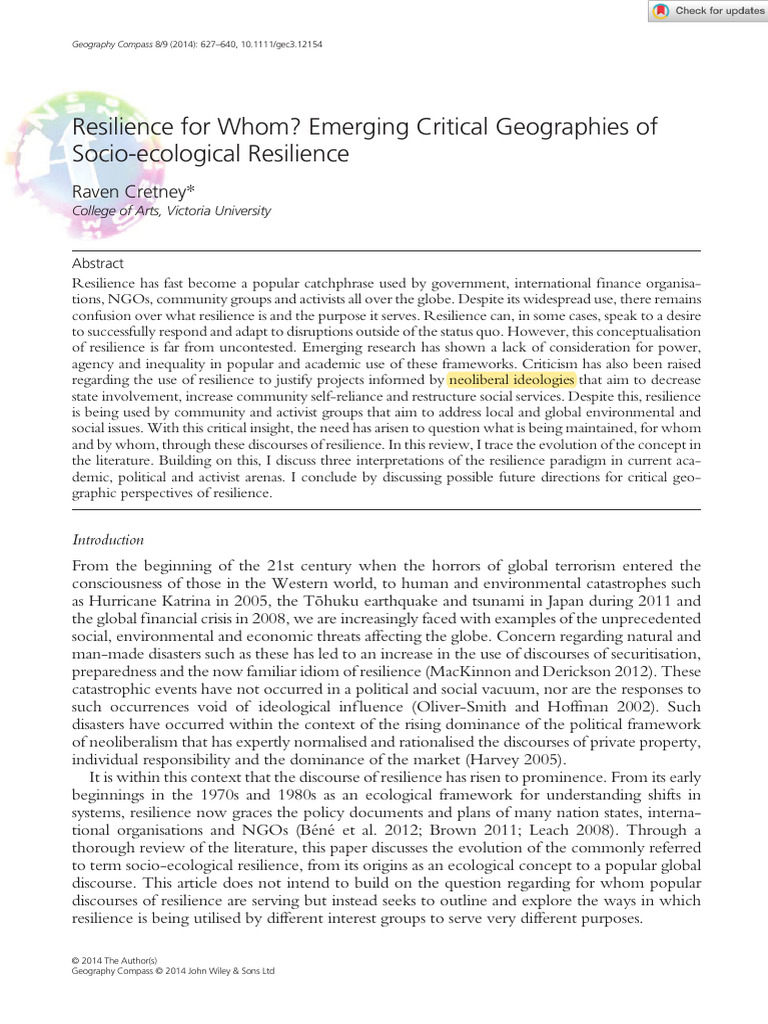 Geography Compass - 2014 - Cretney - Resilience For Whom Emerging ...