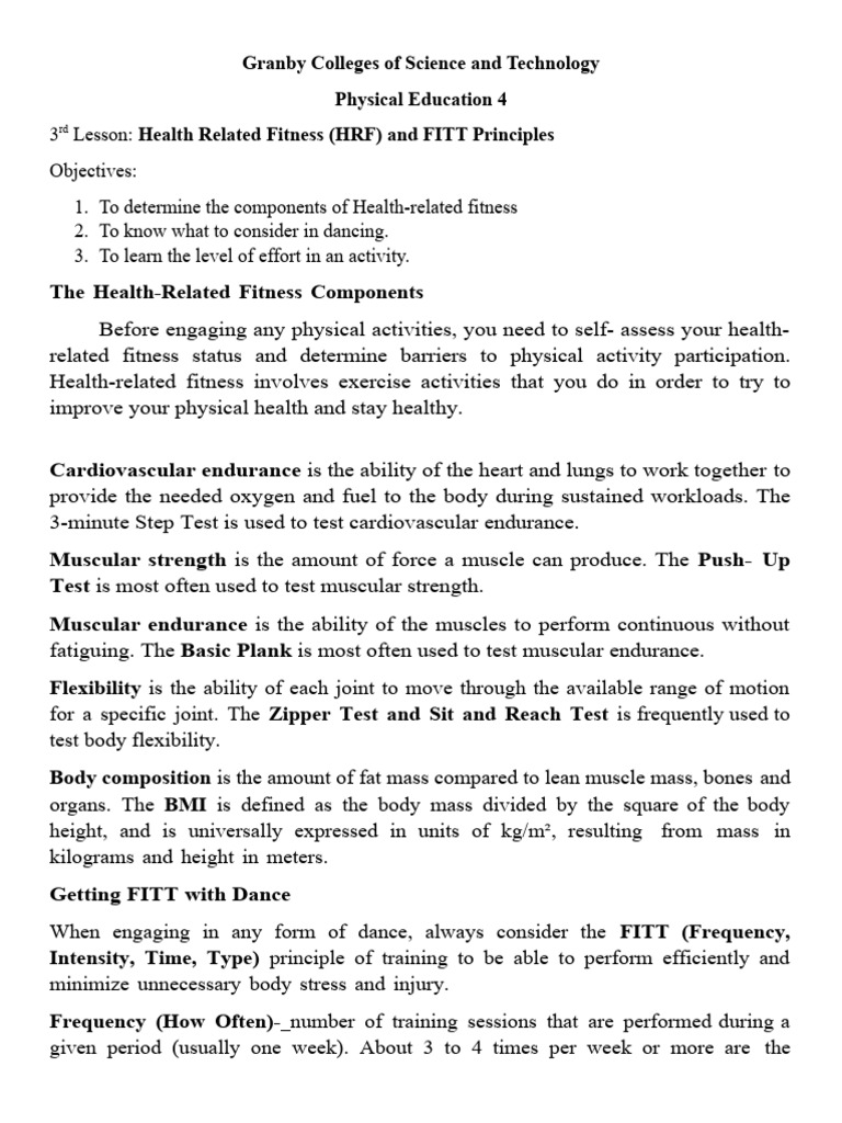 L3-Health Related Fitness (HRF) and FITT Principles | PDF | Physical ...