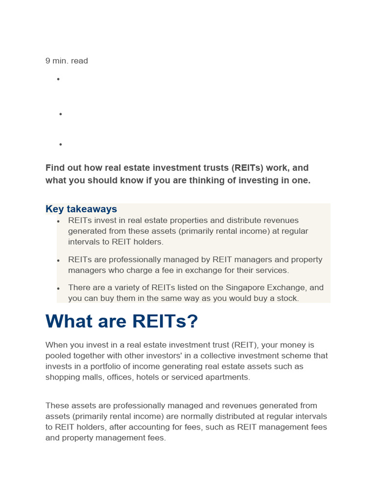 REITS | Download Free PDF | Real Estate Investment Trust | Investing