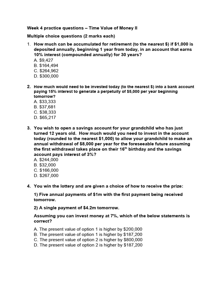Time Value of Money Practice Questions | PDF | Interest | Interest Rates