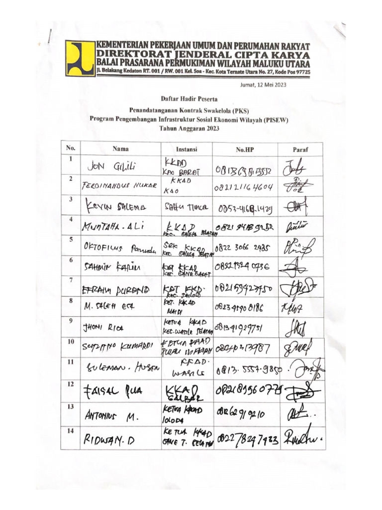 Daftar Hadir Pks | PDF